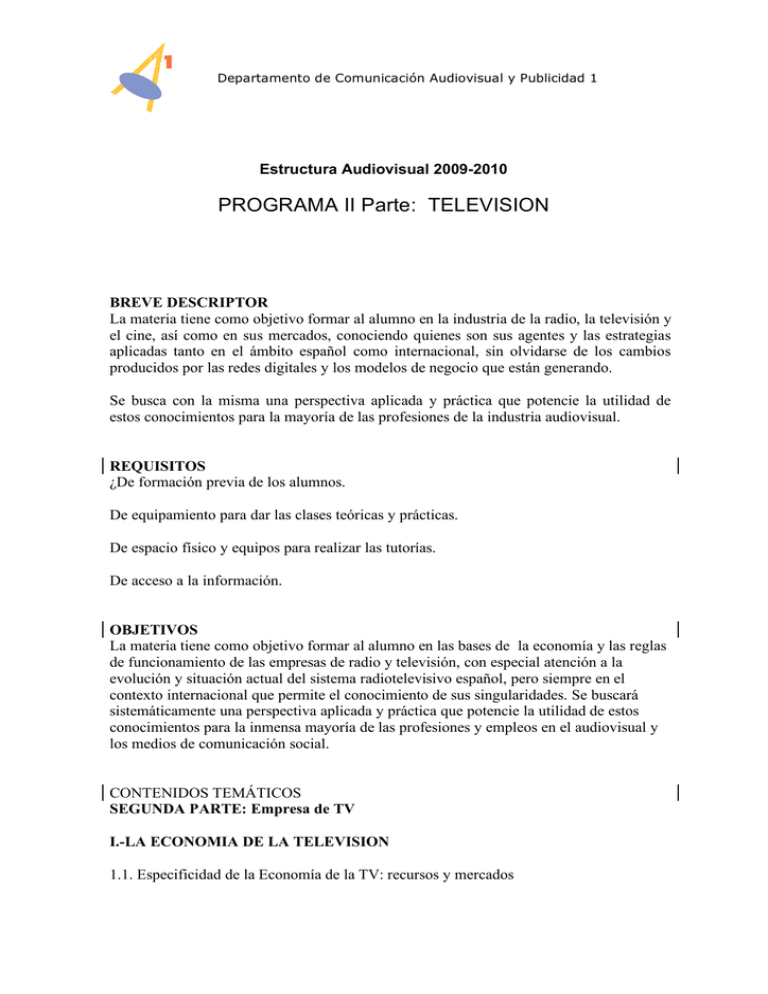 PROGRAMA II Parte: TELEVISION