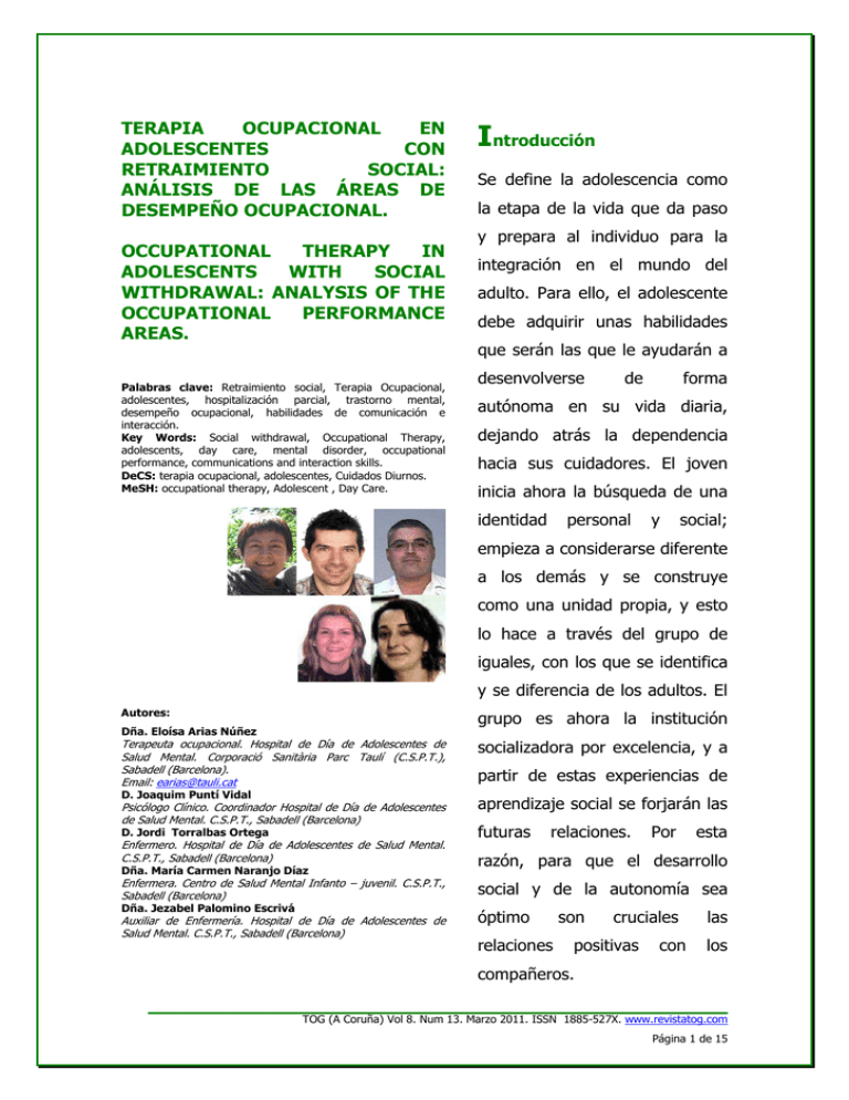 Terapia ocupacional en adolescentes con retraimiento social