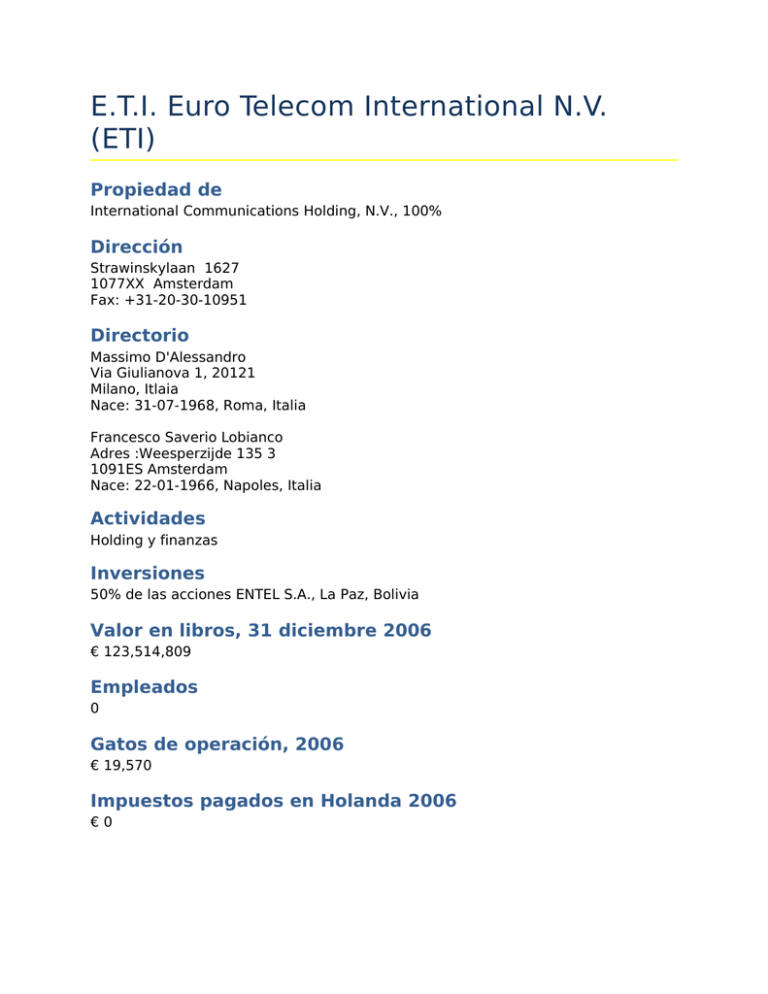 ETI Euro Telecom International NV