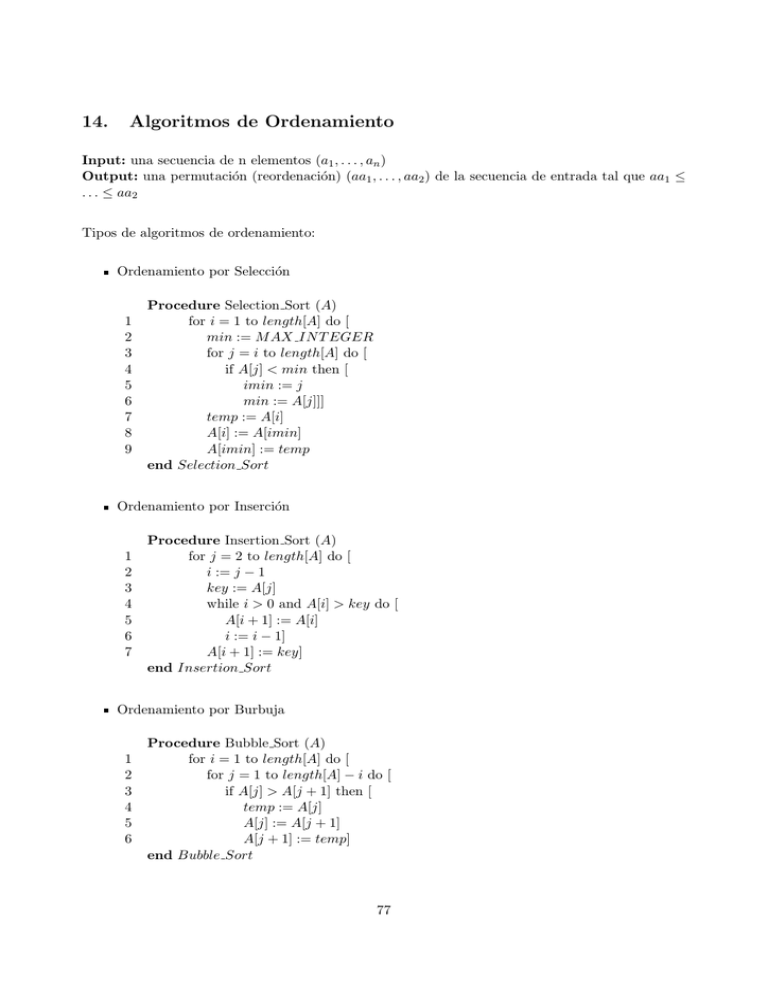 14. Algoritmos de Ordenamiento