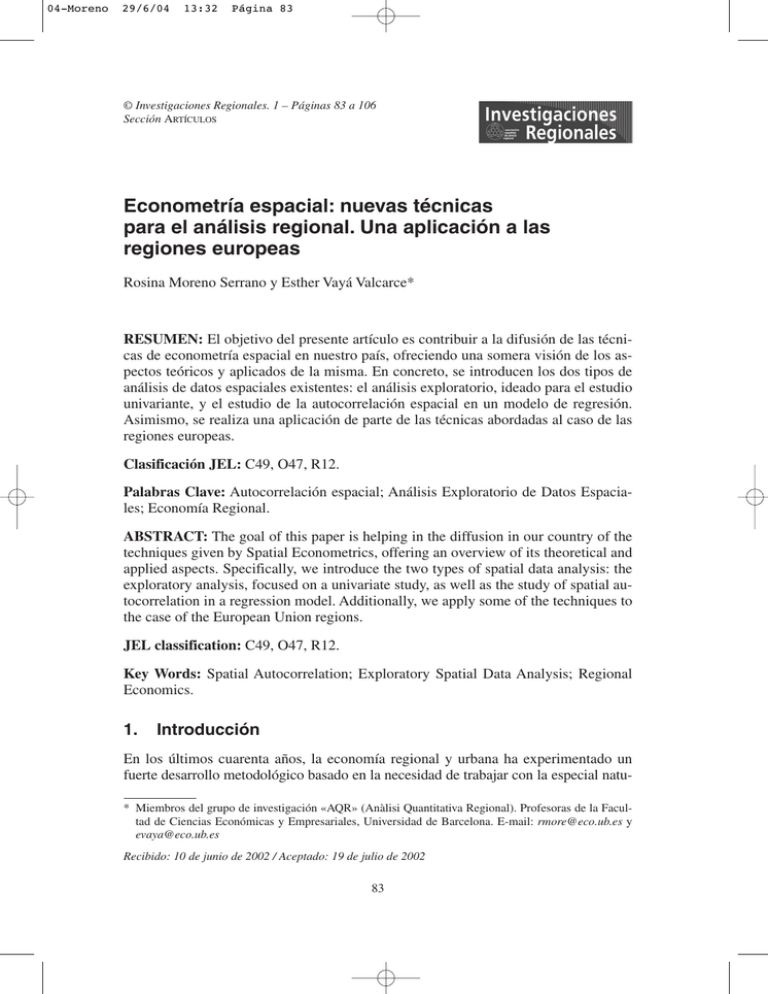 Econometría Espacial Nuevas Técnicas Para El Análisis Regional