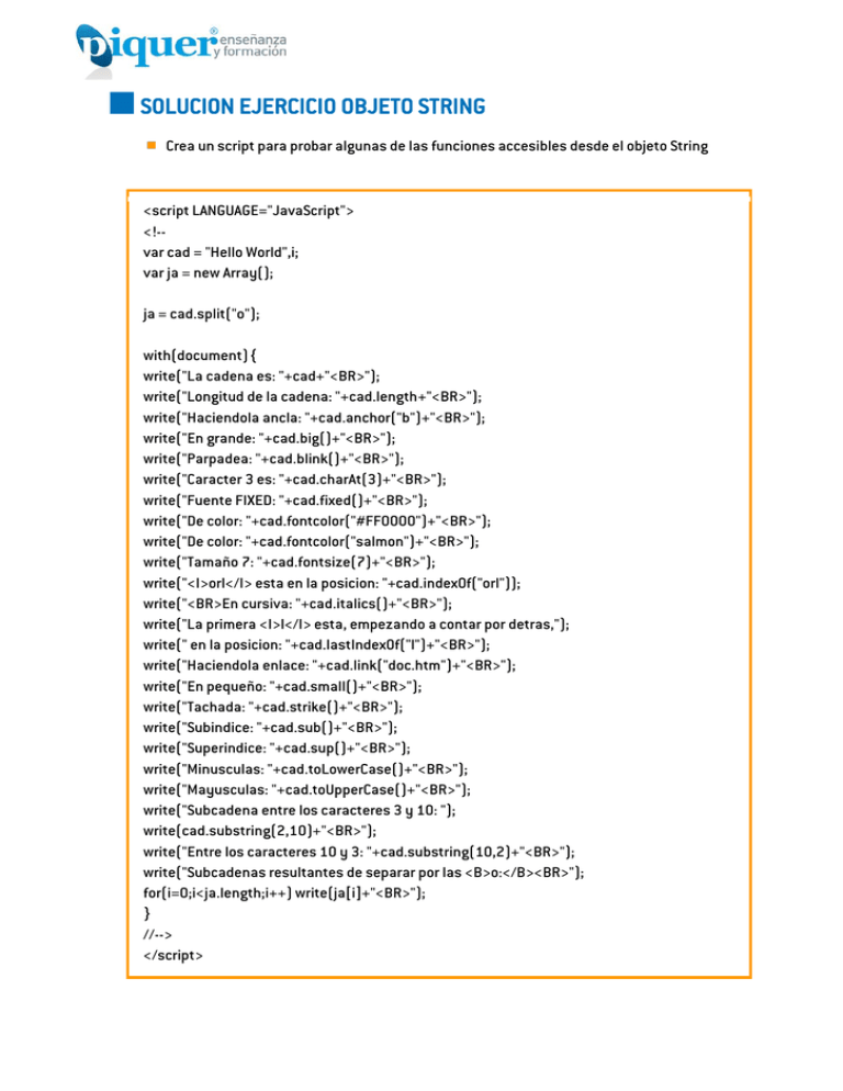 SOLUCION EJERCICIO OBJETO STRING