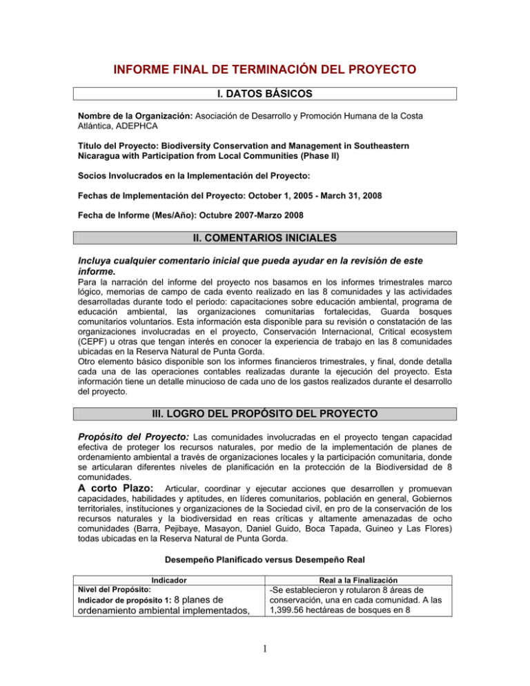 informe final de terminación del proyecto