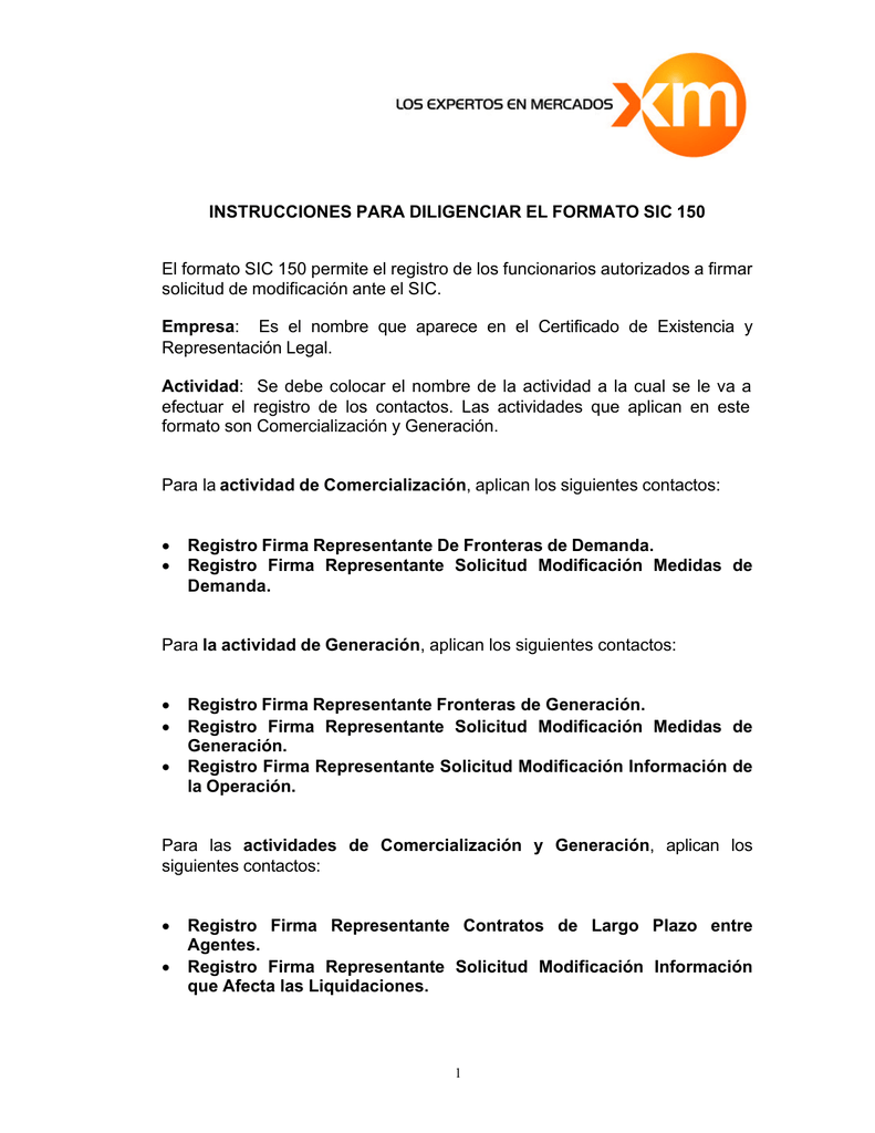 INSTRUCCIONES PARA DILIGENCIAR EL FORMATO SIC 150 El
