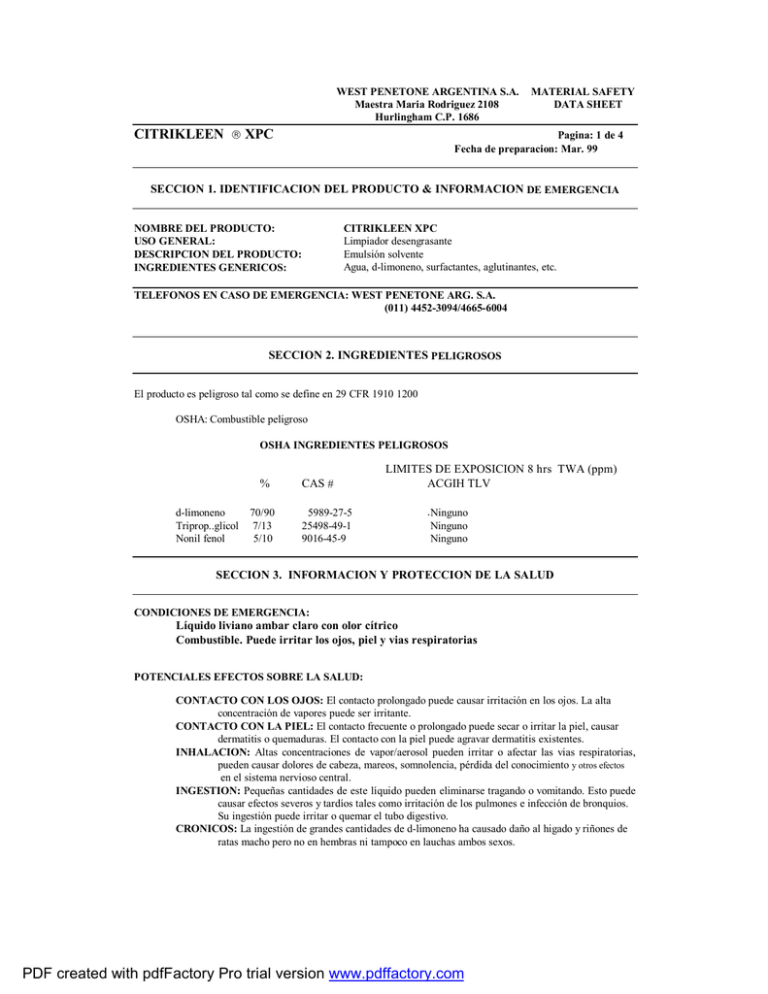 CITRIKLEEN XPC - Litoral Chemical SRL