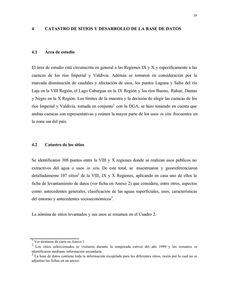 Catastro de Sitios y Desarrollo de la Base de Datos
