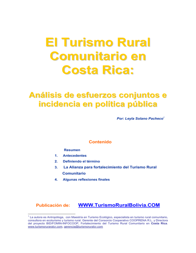 El Turismo Rural Comunitario en Costa Rica