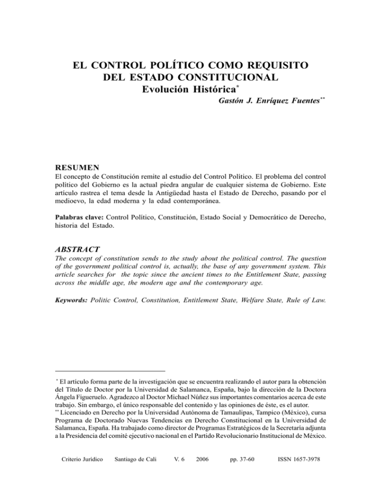 EL CONTROL POLÍTICO COMO REQUISITO DEL ESTADO