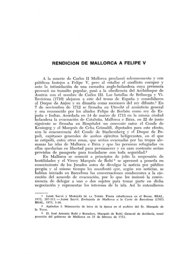 RENDICIÓN DE MALLORCA A FELIPE V