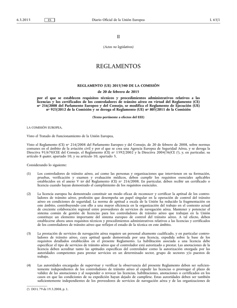 REGLAMENTO (UE) 2015/ 340 DE LA COMISIÓN