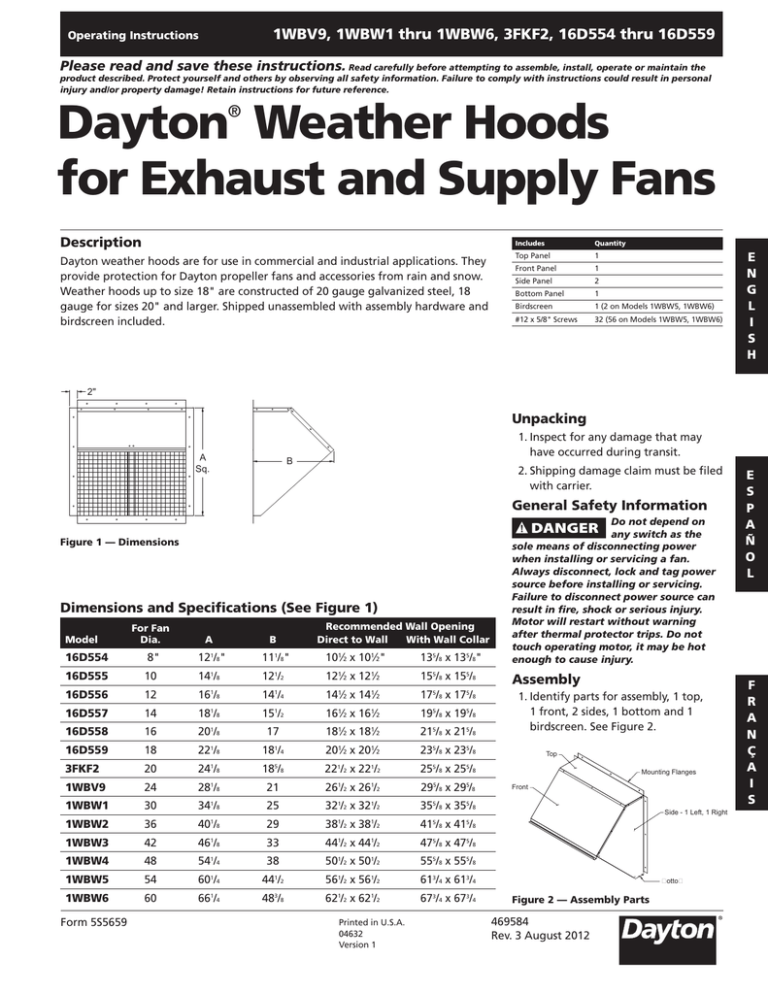Dayton® Weather Hoods for Exhaust and Supply Fans