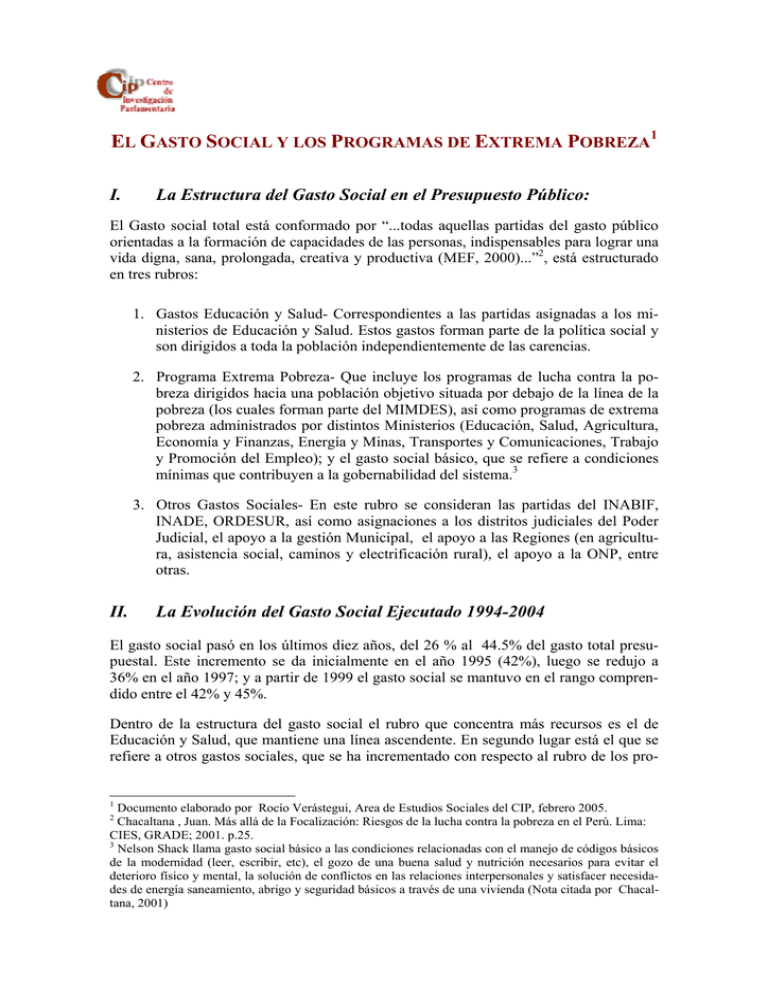 I. La Estructura del Gasto Social en el Presupuesto Público: II. La