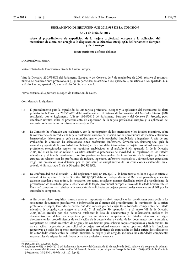 REGLAMENTO DE EJECUCIÓN (UE) 2015/ 983 DE LA