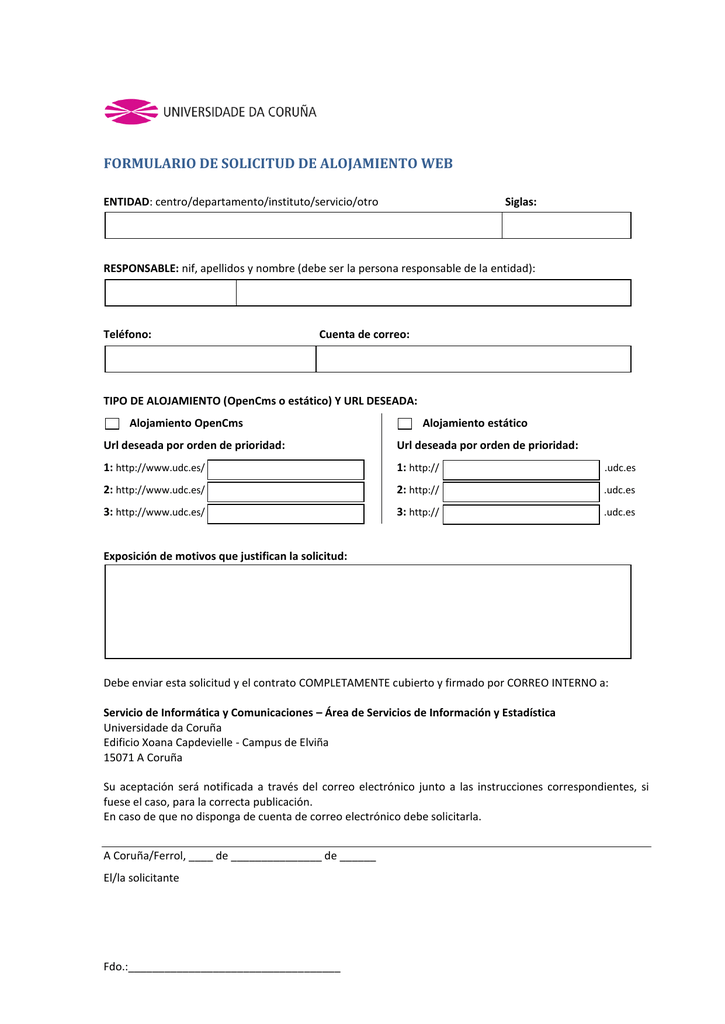 FORMULARIO DE SOLICITUD DE ALOJAMIENTO WEB