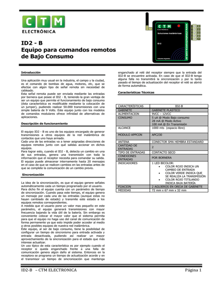ID2 - B Equipo para comandos remotos de Bajo Consumo