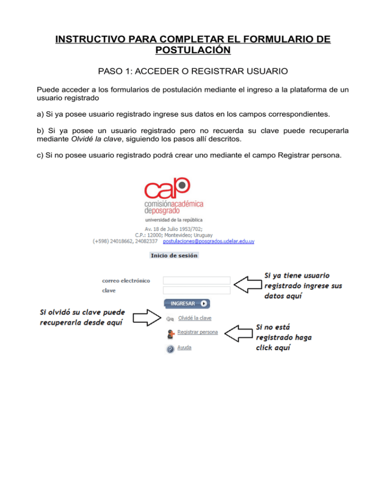 Instructivo Para Completar El Formulario De Postulación