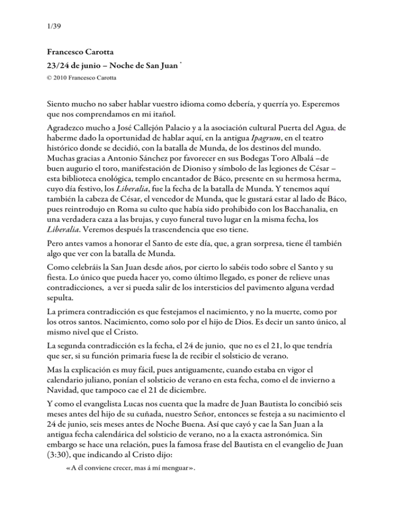 Francesco Carotta 23/24 de junio – Noche de San Juan * Siento