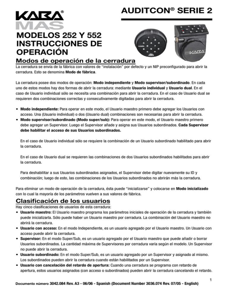 AuditCon® serie 2 ModeLos 252 Y 552 instruCCiones