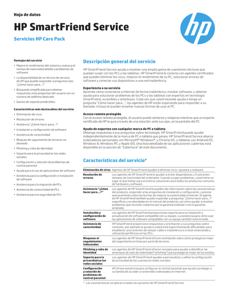Hoja de datos de HP SmartFriend Service