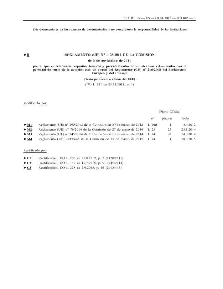 B REGLAMENTO (UE) No 1178/2011 DE LA COMISIÓN de 3 de