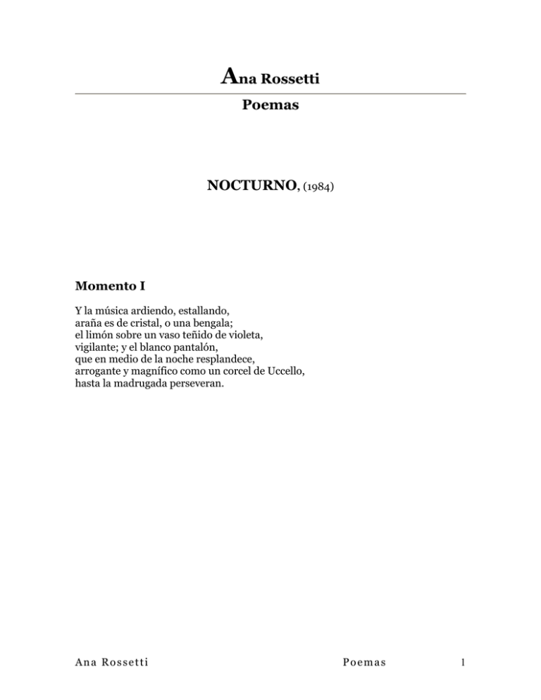Ana Rossetti Poemas NOCTURNO, (1984)
