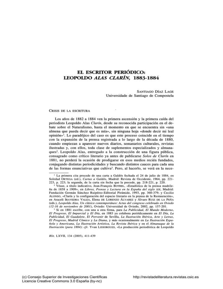 El escritor periódico: Leopoldo Alas Clarín, 1883-1884