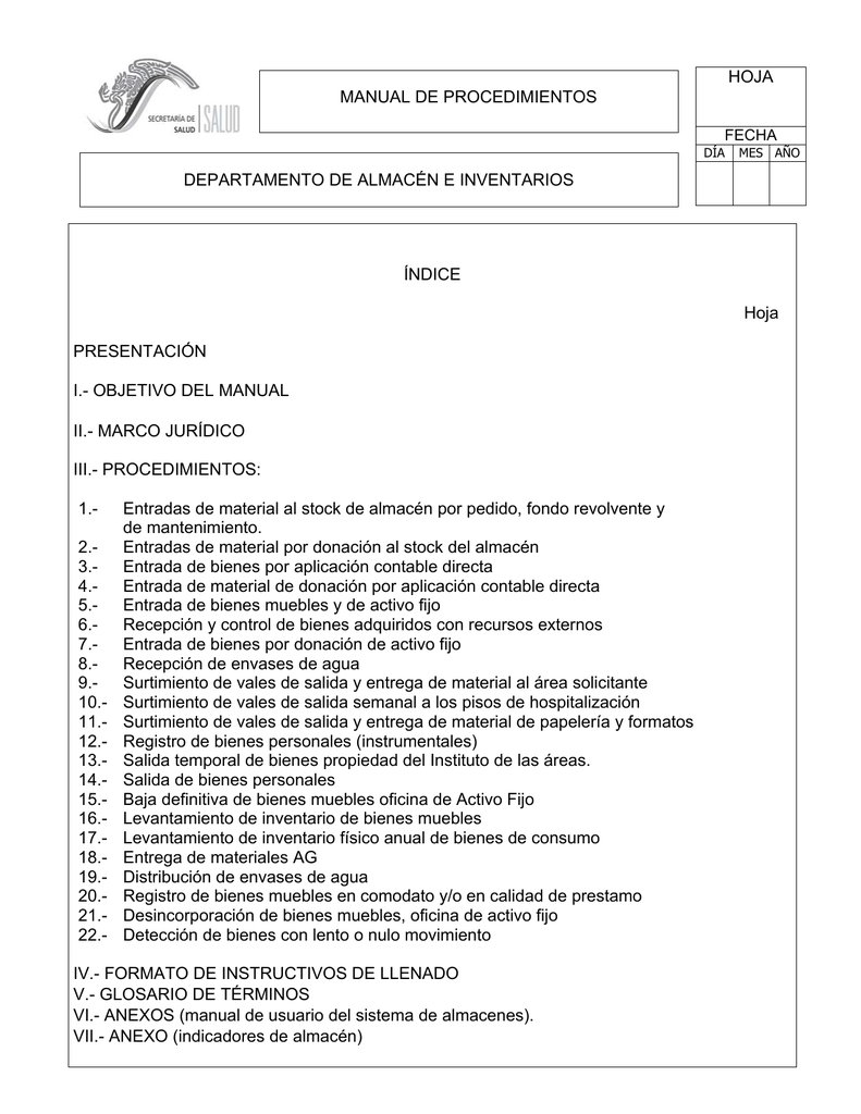 Manual De Procedimientos De Almacen De Materias Primas Material ... Manual De Procedimientos De Almacen De Materias Primas Material ...