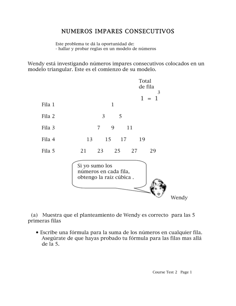 NUMEROS IMPARES CONSECUTIVOS 1 = 1