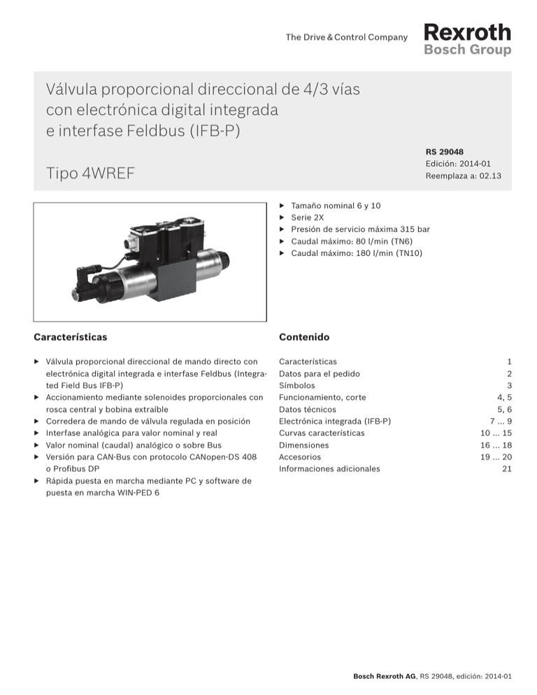 Válvula proporcional direccional de 4/3 vías con electrónica digital