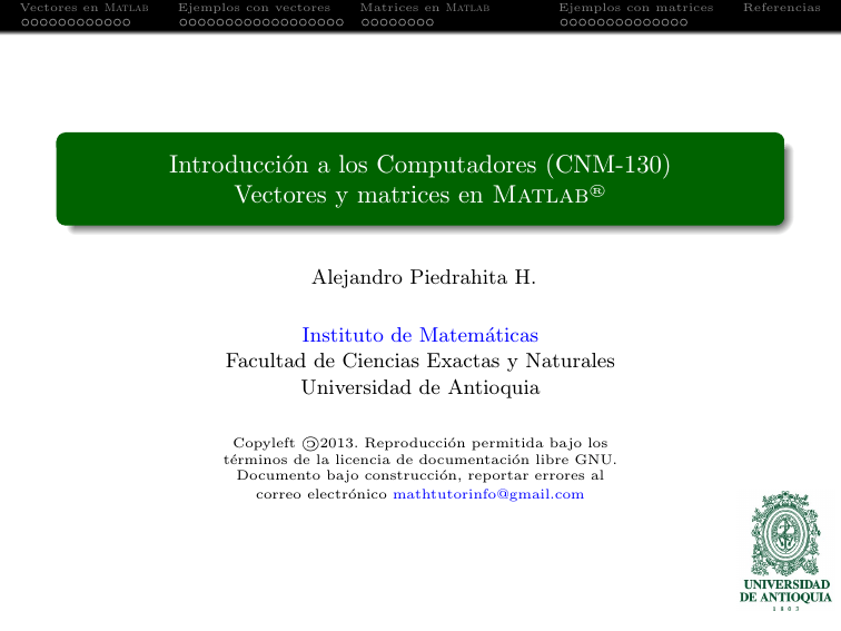 Vectores y matrices en MAtlAB