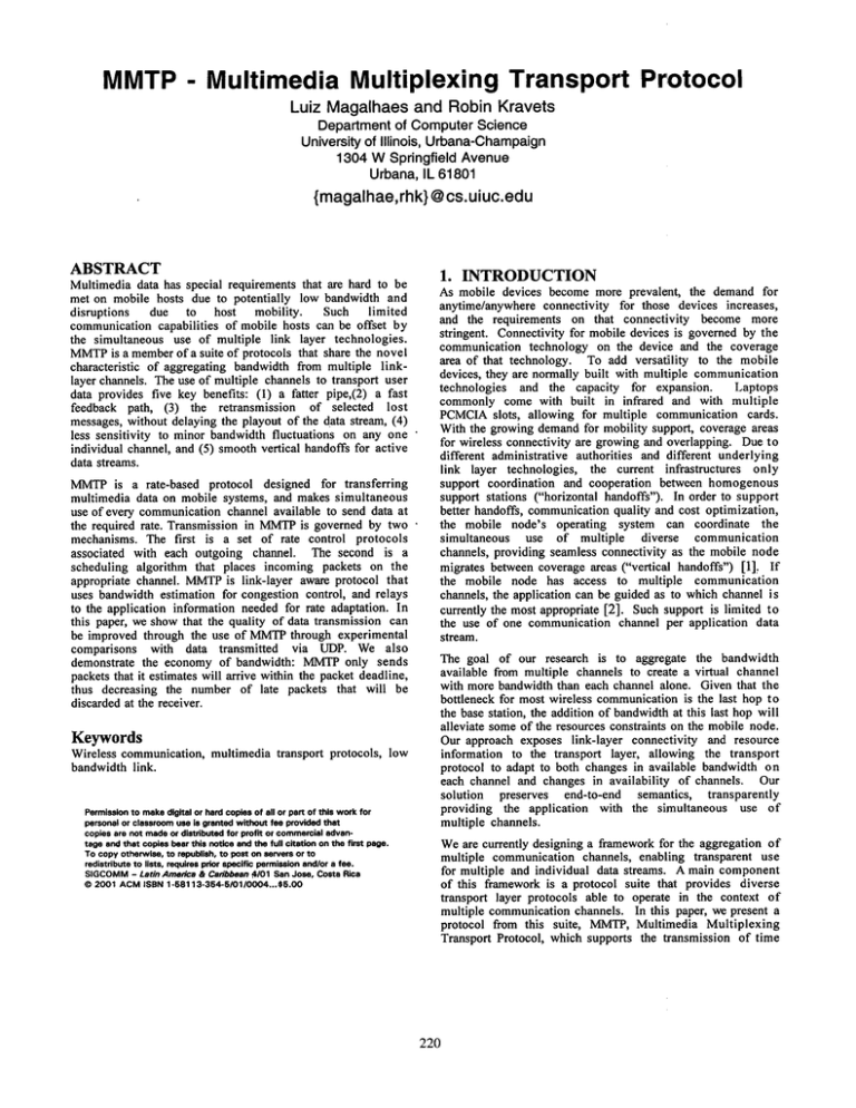 MMTP - Multimedia Multiplexing Transport Protocol