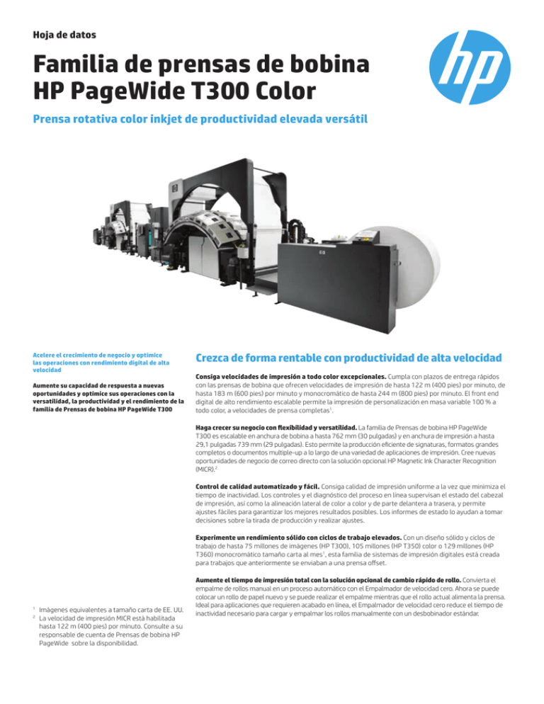 Familia de prensas de bobina HP PageWide T300 Color