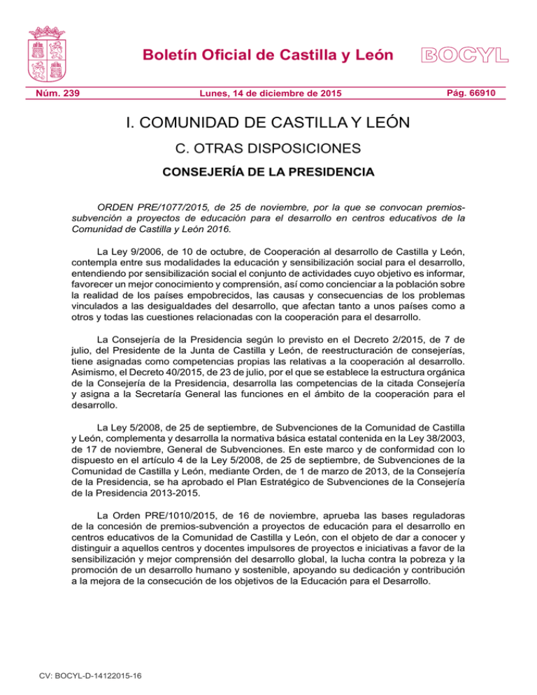 BOCYL n.º 239 14-diciembre-2015