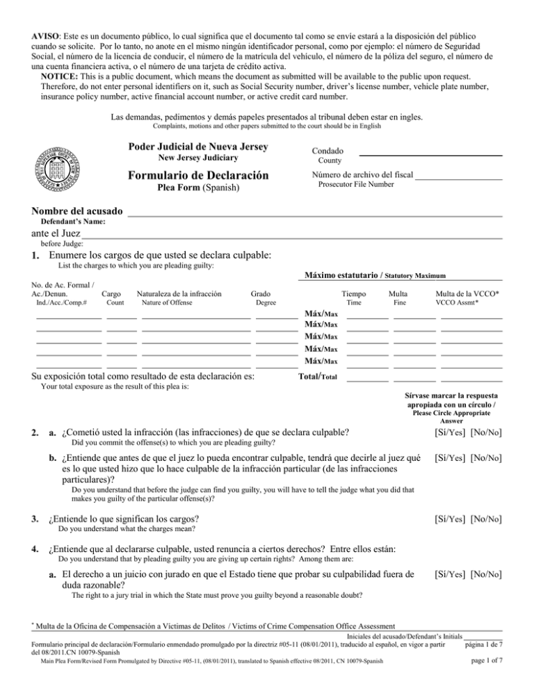 Formulario de Declaración/Plea Form