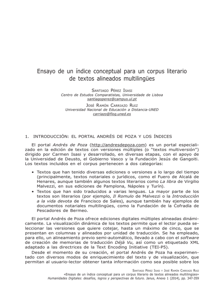 Ensayo de un índice conceptual para un corpus literario de