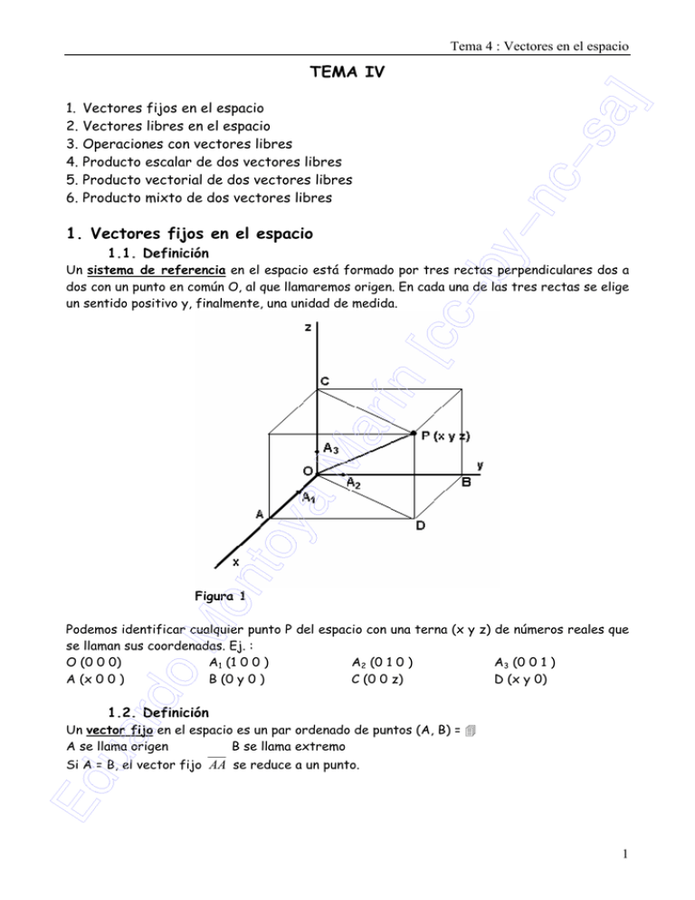 TEMA IV 1. Vectores fijos en el espacio