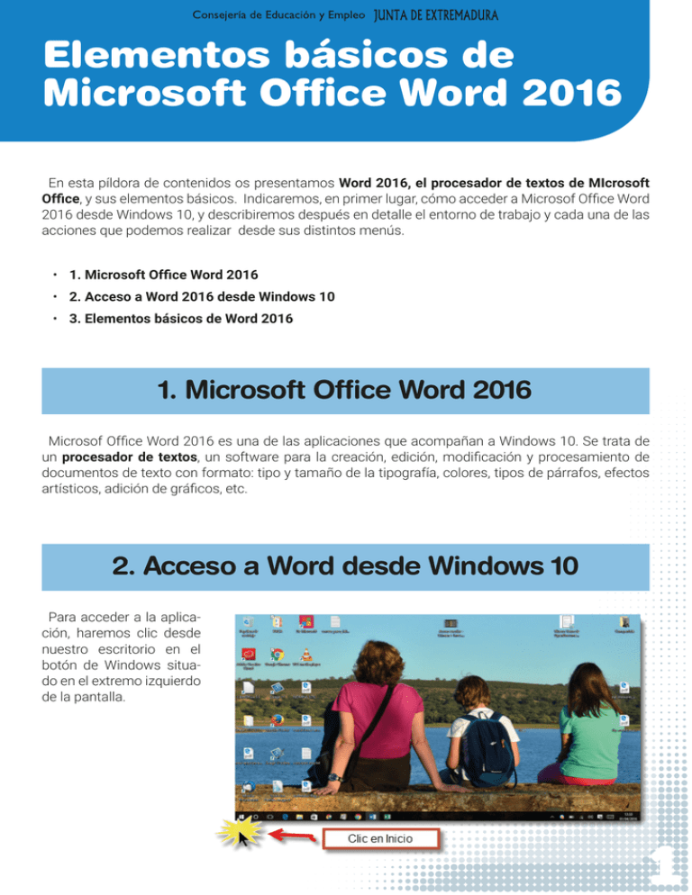 Elementos básicos de Microsoft Office Word 2016