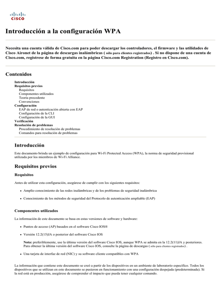 Introducción a la configuración WPA