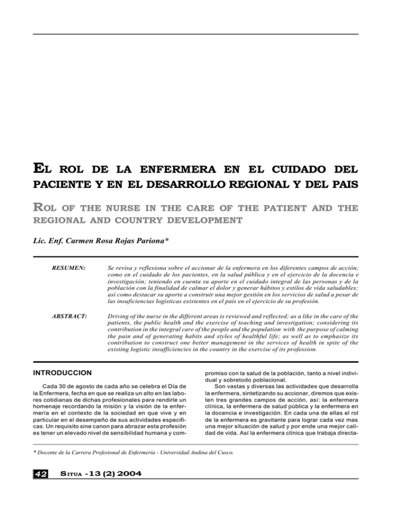 EL ROL DE LA ENFERMERA EN EL CUIDADO DEL PACIENTE Y