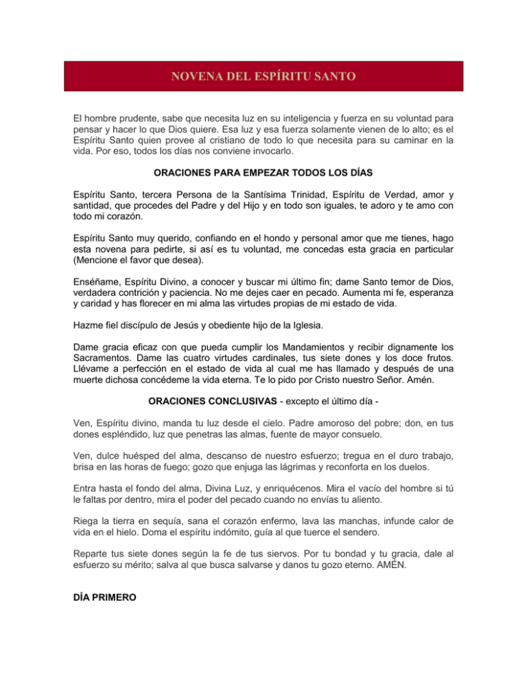 NOVENA DEL ESPÍRITU SANTO