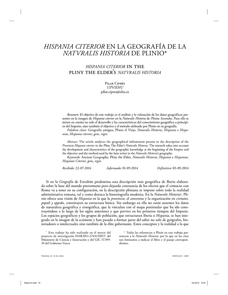 HISPANIA CITERIOR EN LA GEOGRAFÍA DE LA NATVRALIS