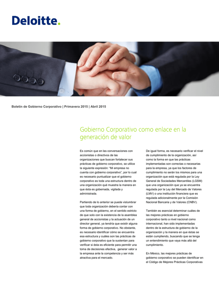 Gobierno Corporativo y la generación de valor