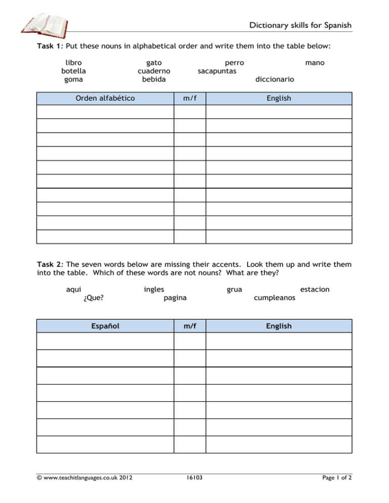 Dictionary skills for Spanish