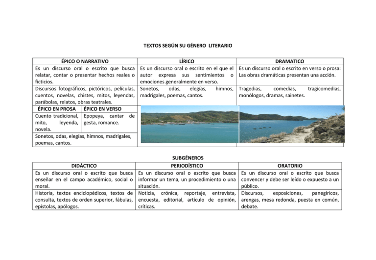 TEXTOS SEGÚN SU GÉNERO LITERARIO ÉPICO O NARRATIVO