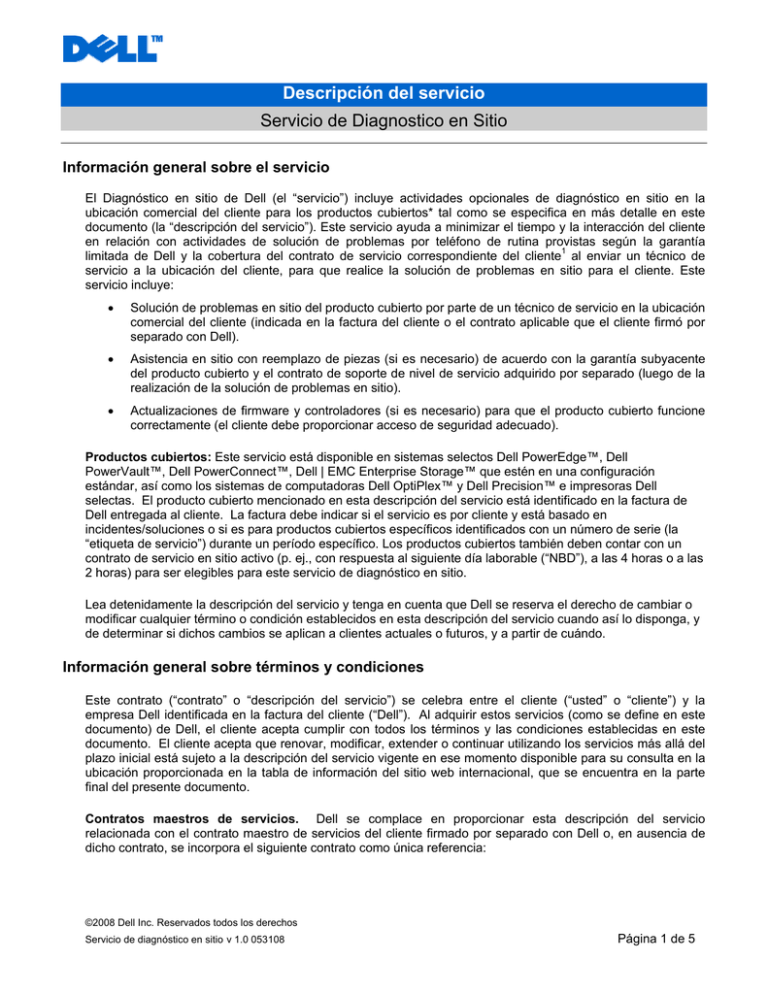 Descripción del servicio Servicio de Diagnostico en Sitio