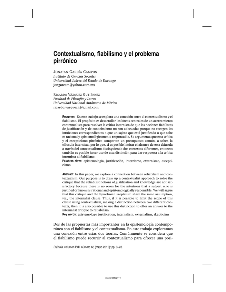 Contextualismo, fiabilismo y el problema pirrónico
