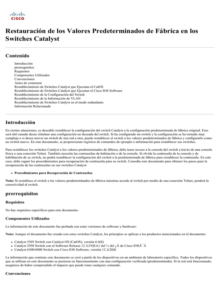 Restauración de los Valores Predeterminados de Fábrica en