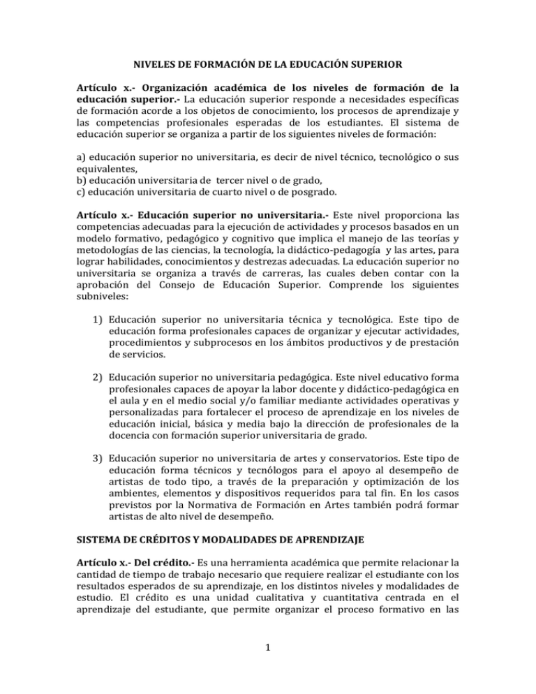 1 NIVELES DE FORMACIÓN DE LA EDUCACIÓN SUPERIOR