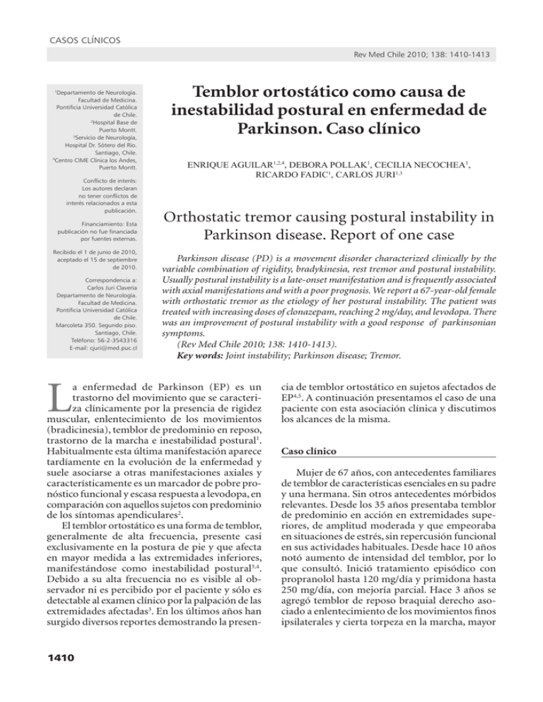 Temblor ortostático como causa de inestabilidad postural en