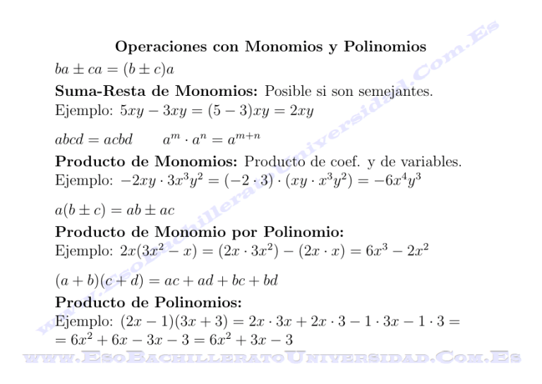 Operaciones con Monomios y Polinomios ba 소 ca = (b 소 c)